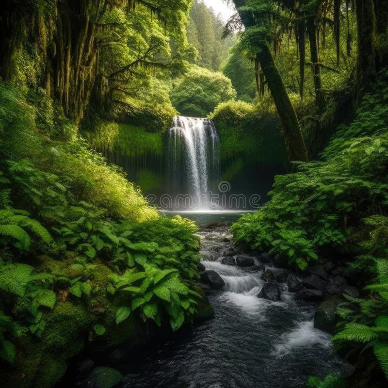 Scenic Waterfall Surrounded by Greenery. Generative AI Stock ...