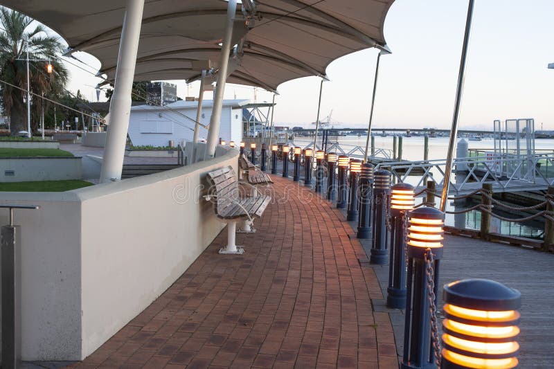 Scenic Waterfront Walkway and Facilities Stock Image - Image of coastal ...