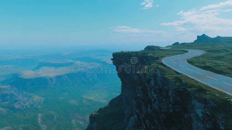 Scenic Winding Mountain Road Along Cliff Edge with Panoramic Views ...