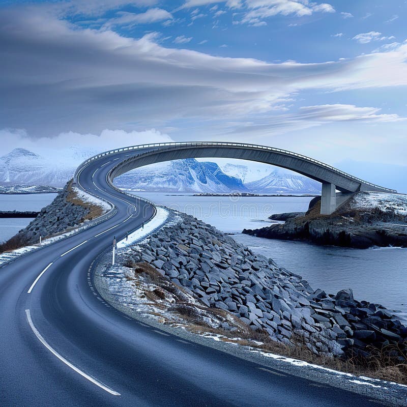 Scenic Winding Road and Bridge Over Water Stock Image - Image of rocky ...