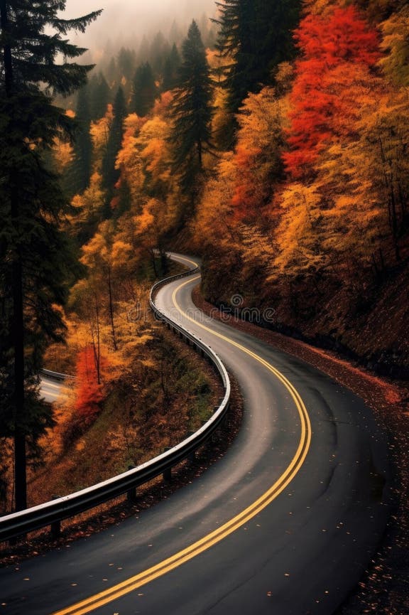 Scenic Winding Road through a Fall Forest Stock Illustration ...