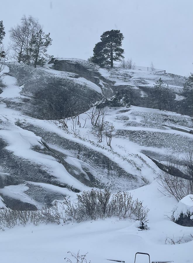 Scenic Winter View of Snow-covered Rock Formations Stock Image - Image ...