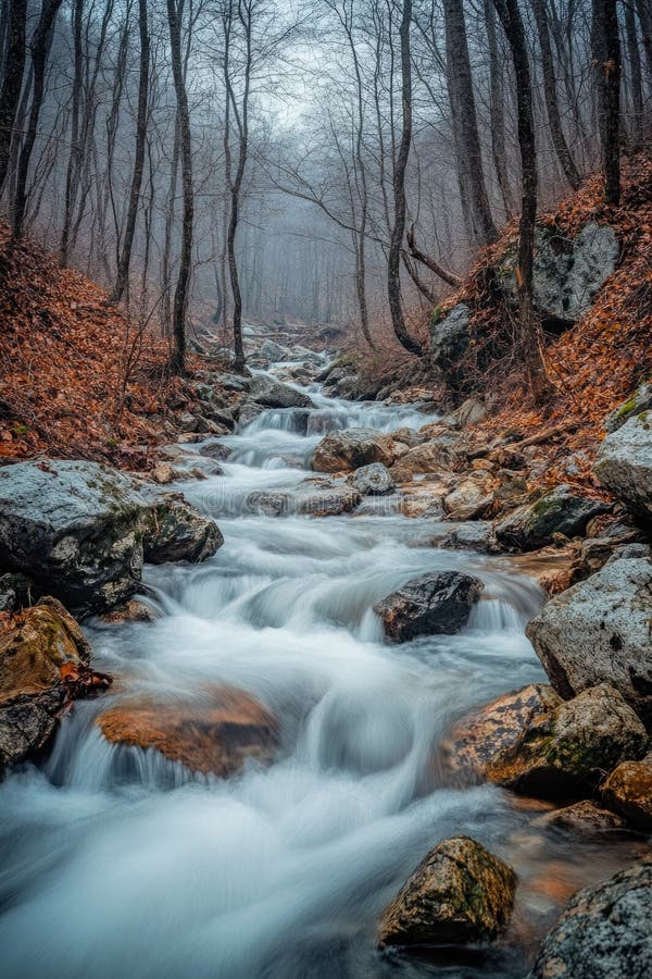 Scenic Woodland Stream stock photo. Image of misty, mountainous - 390040798