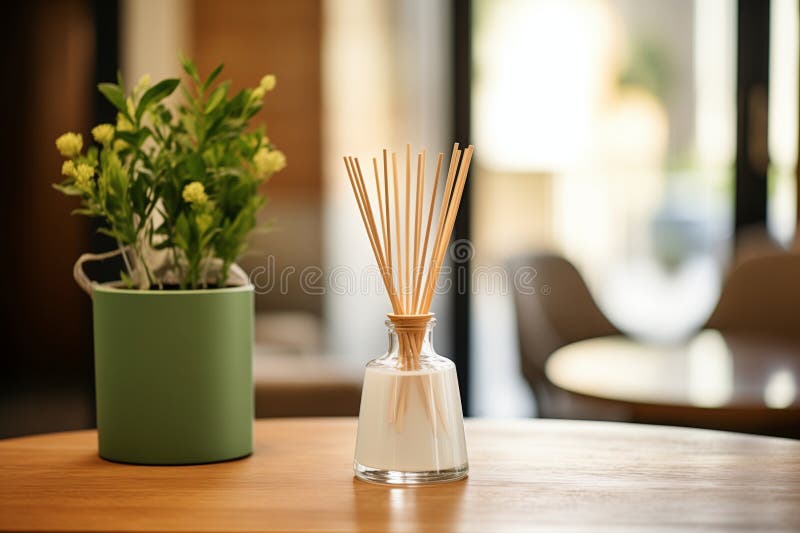A Scent Diffuser with Wooden Sticks on a Wooden Table Stock Photo ...