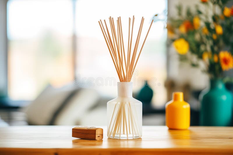 A Scent Diffuser with Wooden Sticks on a Wooden Table Stock Photo ...