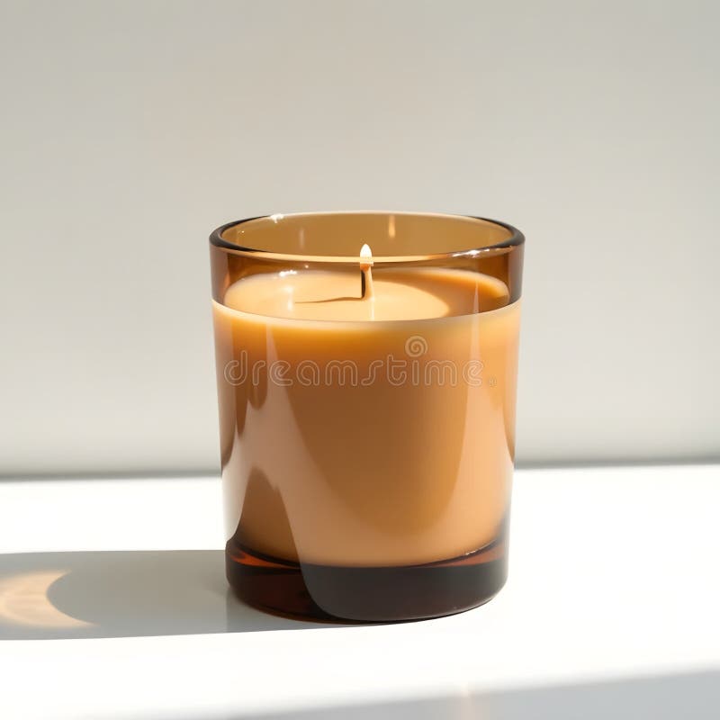 Scented Candle in Amber Glass on White Surface. Stock Illustration ...