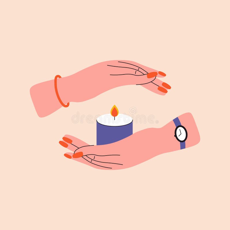 Scented Candle in Hands. Hands Hold a Lighted Candle with Fire Cartoon ...