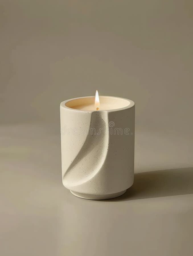 A Scented Candle in a White Ceramic Cup in a Geometric Shape. Stock ...
