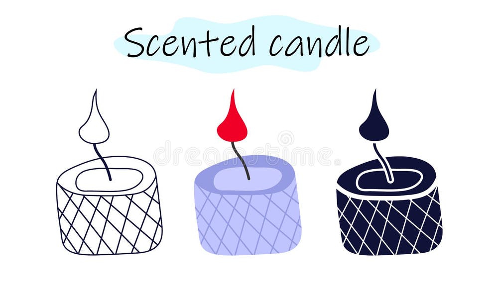 The Scented Candle is Wide with Decorative Stripes and a Burning Fire ...