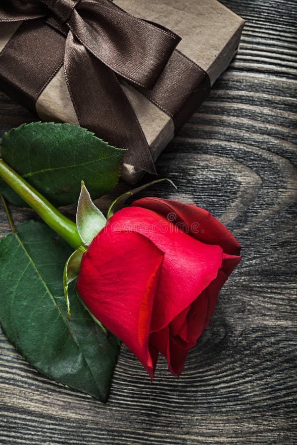 Scented Red Rose Wrapped Present Box on Wooden Board Holidays Co Stock ...