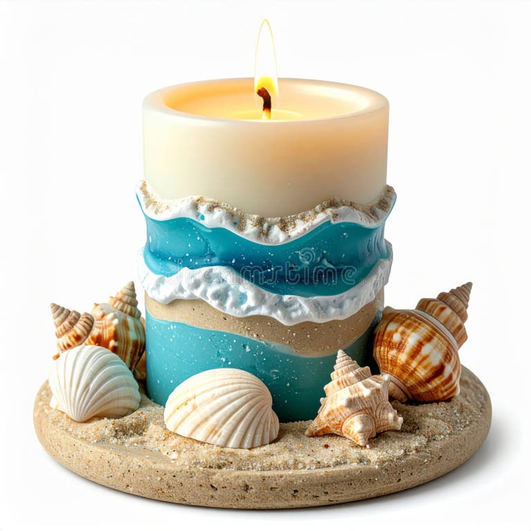 Scented Seashell Candle with Ocean Theme Decor Stock Illustration ...