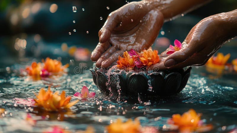 Scented Water Ritual on Buddha Statue during Songkran. Stock Photo ...