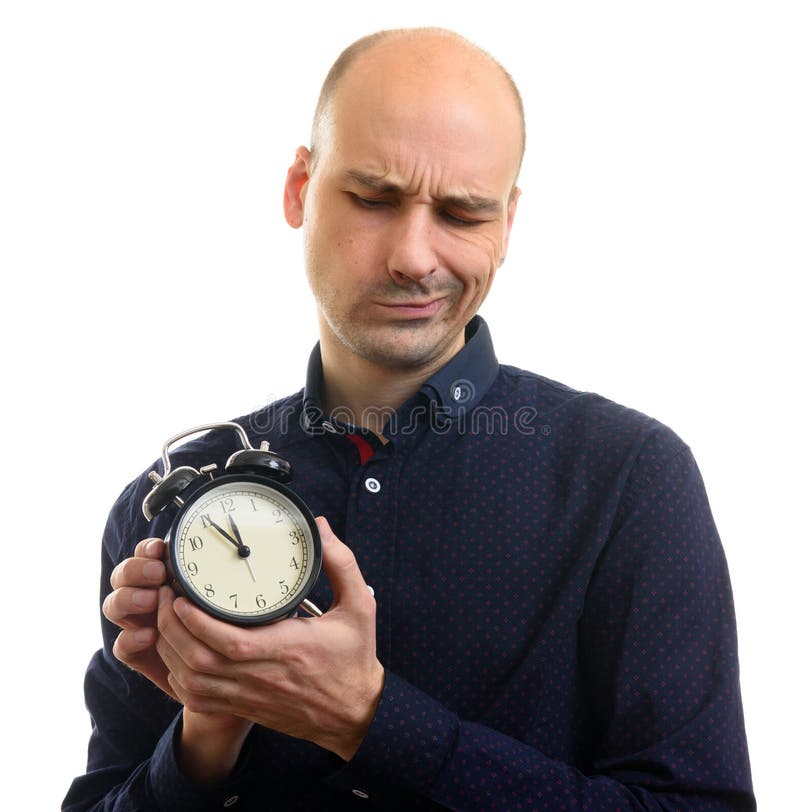 Man Holding Alarm Clock, Thinking and Looking Up Stock Photo - Image of ...
