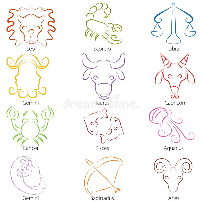 L'ensemble De Zodiaque Calligraphique Signe, Des Symboles D'horoscope ...