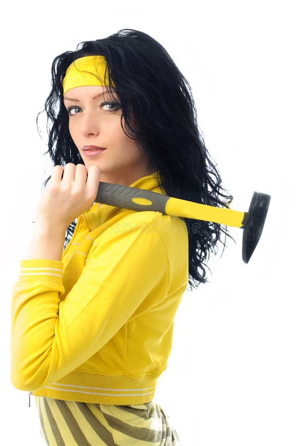Frau mit Hammer stockfoto. Bild von mädchen, gewalttätigkeit - 48295802