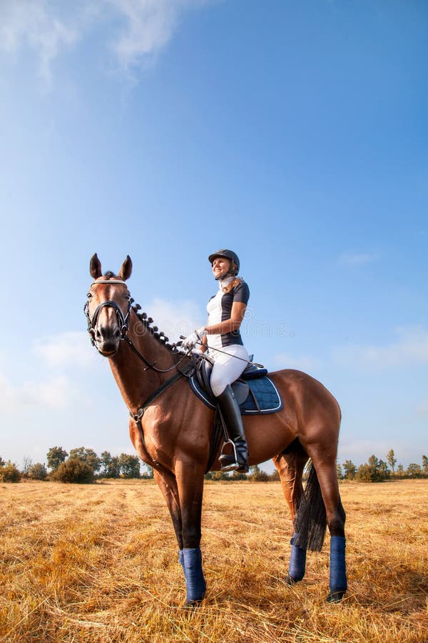 Schöne Junge Reiterin, Die Auf Einem Pferd Sitzt Stockfoto - Bild von ...