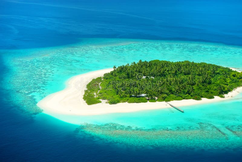 Schöne Tropeninsel Von Oben Malediven, Karibische Meere Oder Sou ...