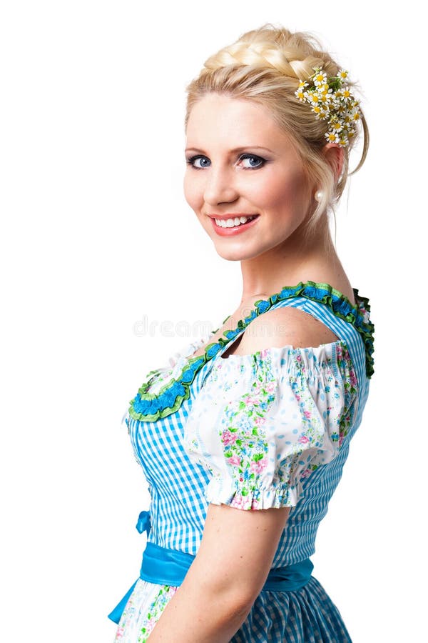 Frau in Einem Bayerischen Dirndl Mit Bier Und Brezel Und Das ` 2018 ...