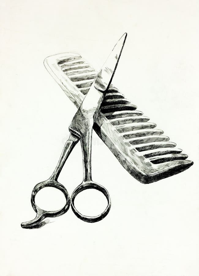 Schaar en kam stock illustratie. Illustration of document - 28655303