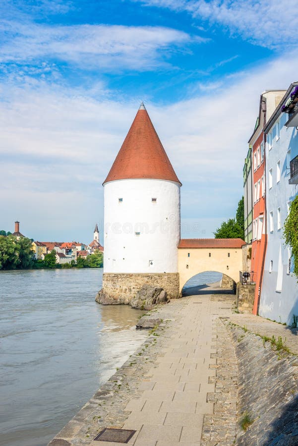 Schaibling Tower at the Bank of Inn River in Passau - Germany Stock ...