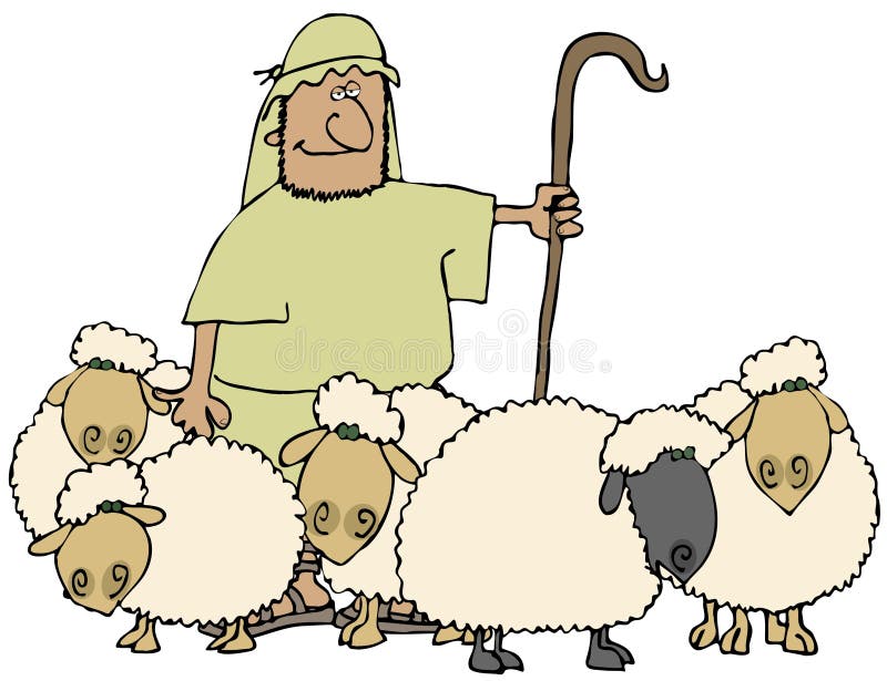 Schapen En Herder Clipart Herder Met Schapen. Vectortekening Vector