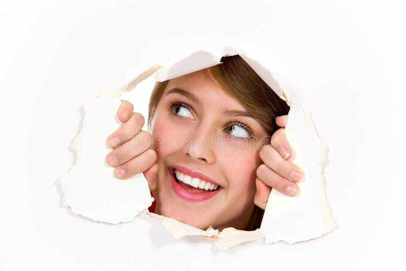 Frau, Die Durch Ein Loch in Der Wand Schaut Stockfoto - Bild von voyeur ...