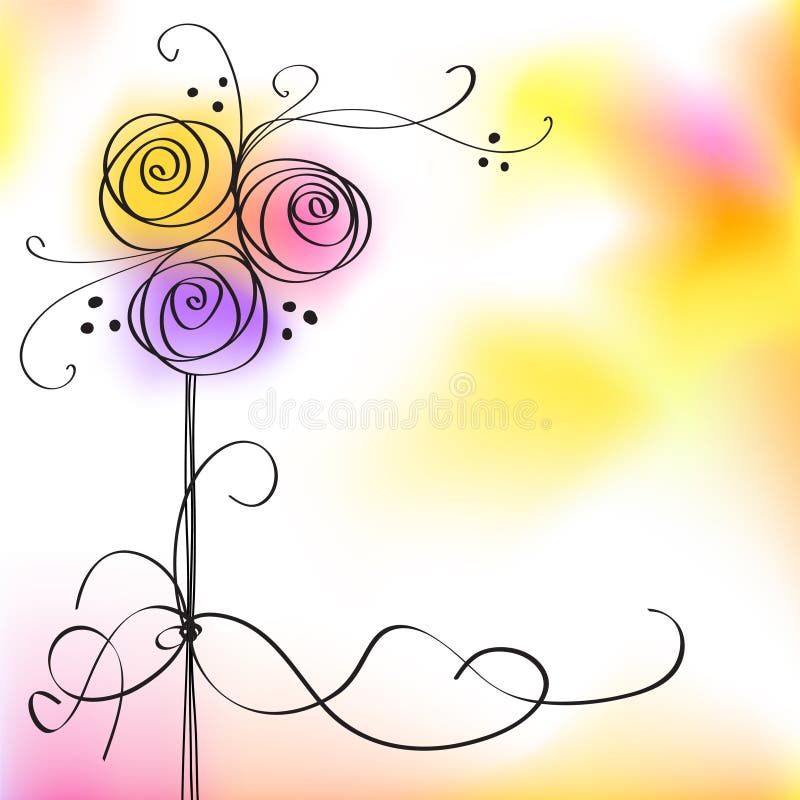 Biglietto Con Fiori Stilizzati Illustrazione Vettoriale - Illustrazione ...