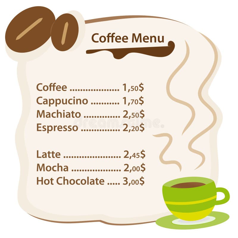 Scheda del menu del caffè illustrazione di stock. Illustrazione di ...