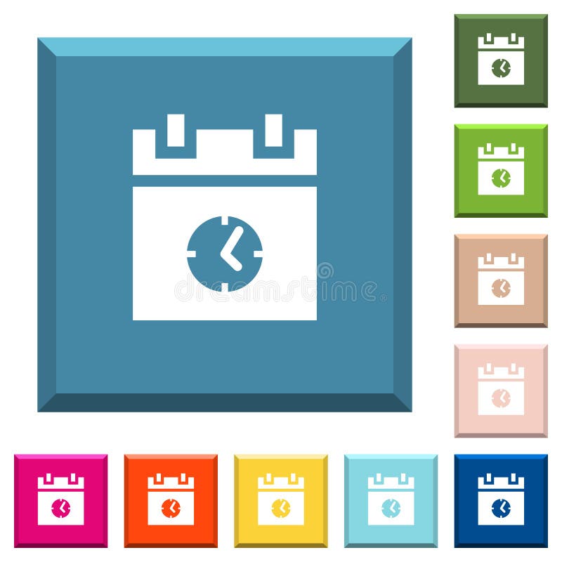 Schedule Event Time White Icons on Edged Square Buttons Stock Vector ...