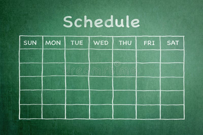 Schedule with Grid Timetable on Green Chalkboard Stock Image - Image of ...