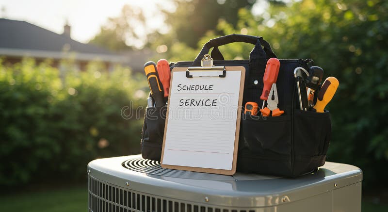 Schedule HVAC Service Toolbox with Tools on Air Conditioner Unit for ...