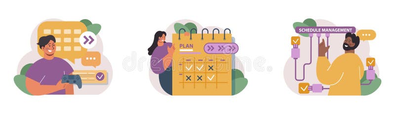 Schedule Management Set. Character Planning or Checking Task Stock ...