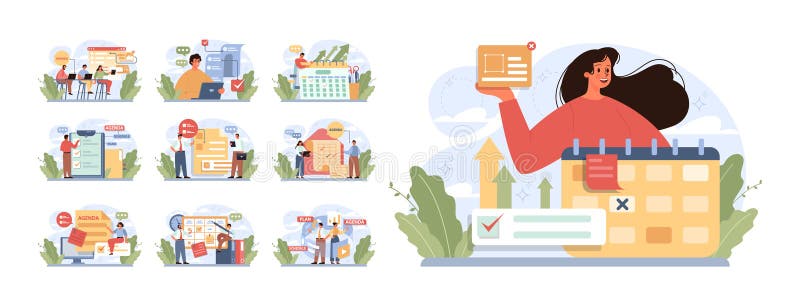 Schedule Management Set. Character Planning or Checking Task Stock ...