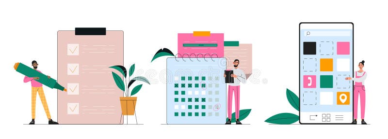 Schedule Management Vector Set Stock Illustration - Illustration of ...