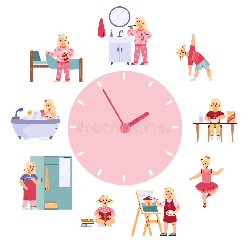 Cartoon Kid Routine Activities Stock Illustrations – 296 Cartoon Kid ...