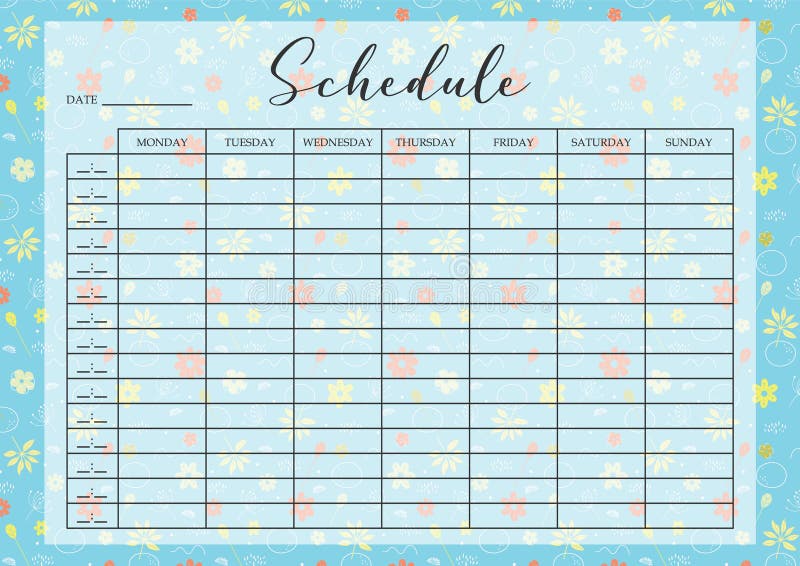 Schedule Template for Study with Floral Elements. Business Organizer ...