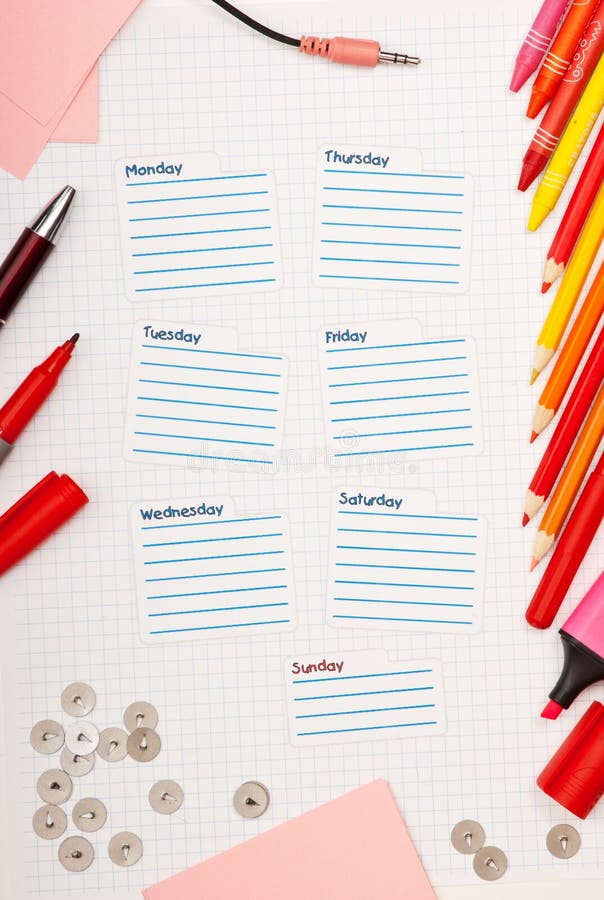 Schedule for the week stock image. Image of pencils, calendar - 16556733