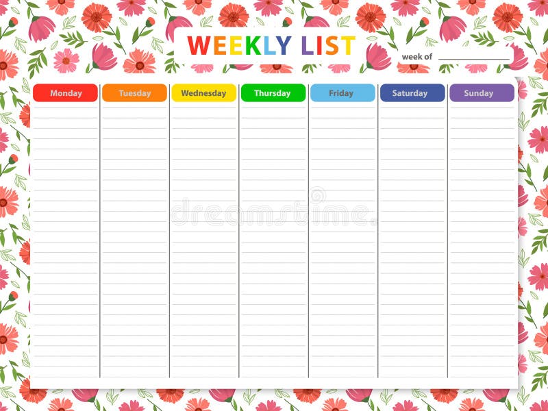 Schedule, Weekly Planner, Printable. Weekly Schedule on Floral ...