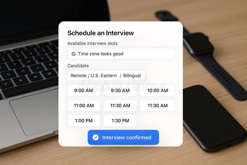 Scheduling an Interview Confirmation Process on Screen Illustrating ...