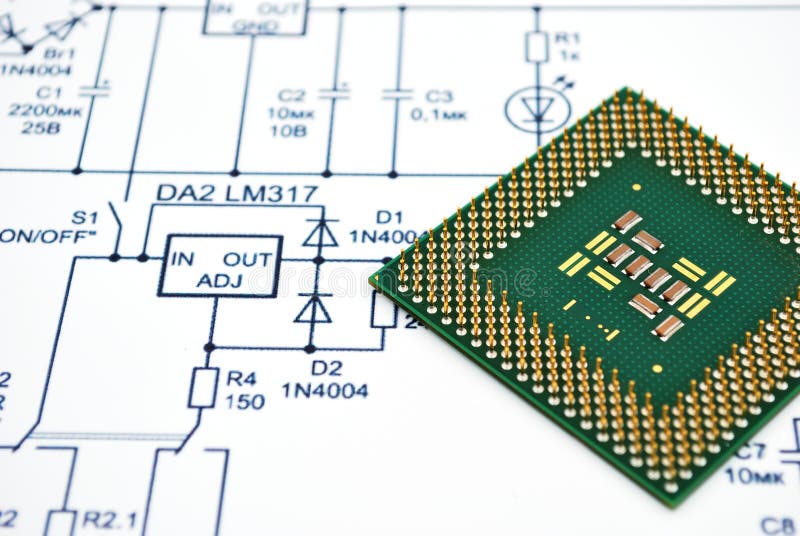 Schema elettrico e CPU immagine stock. Immagine di colore - 16915113