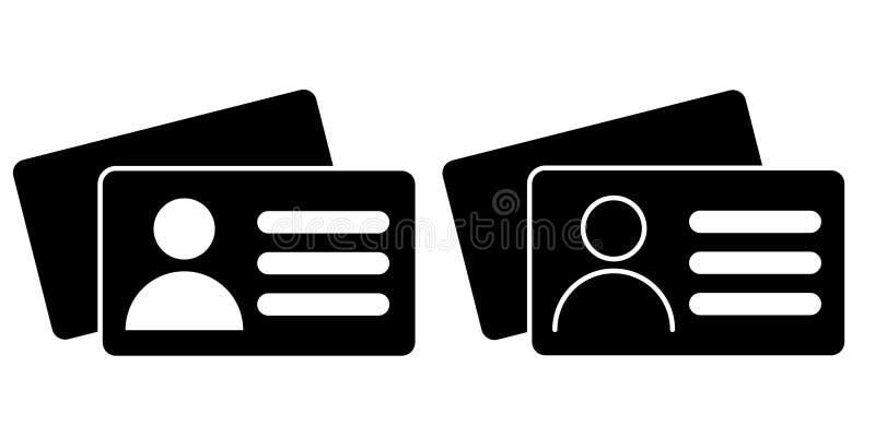 Schematic Black and White ID Card and Driver License Icons for ...