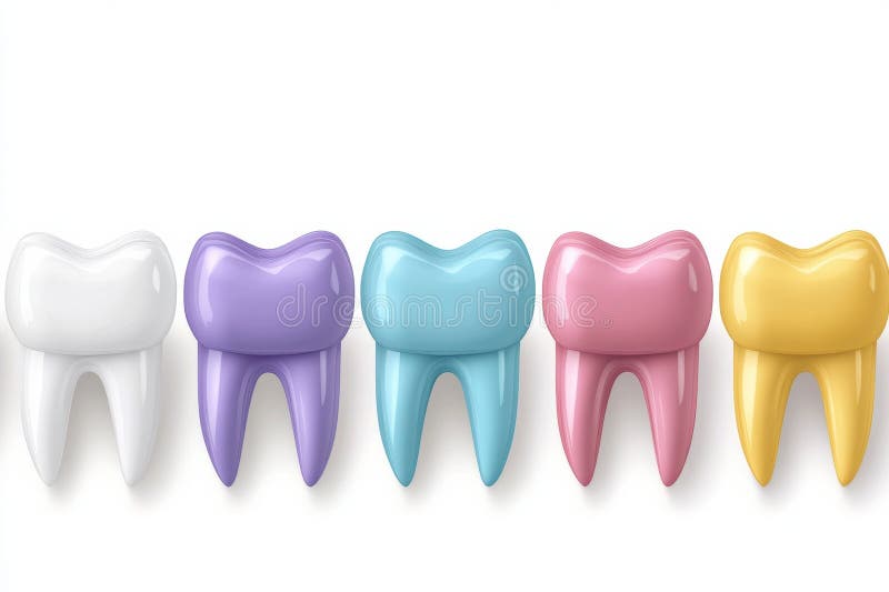 Schematic Design Showing a Row of Healthy Teeth with Colored Dental ...