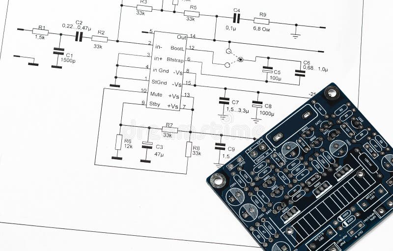 Schematic Diagram and Circuit Board Stock Image - Image of engineering ...