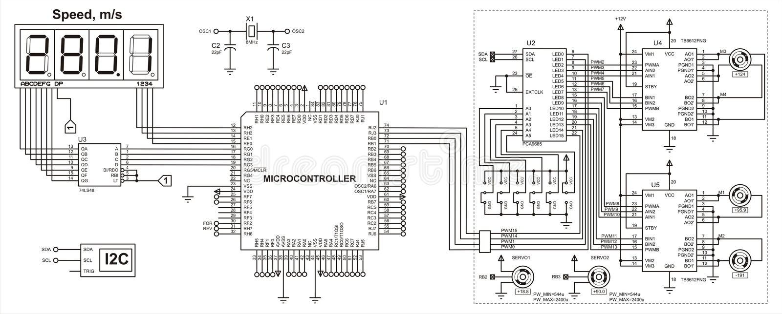 Vector Drawing Electrical Circuit with Microcontroller, Voltmeter, Ram ...