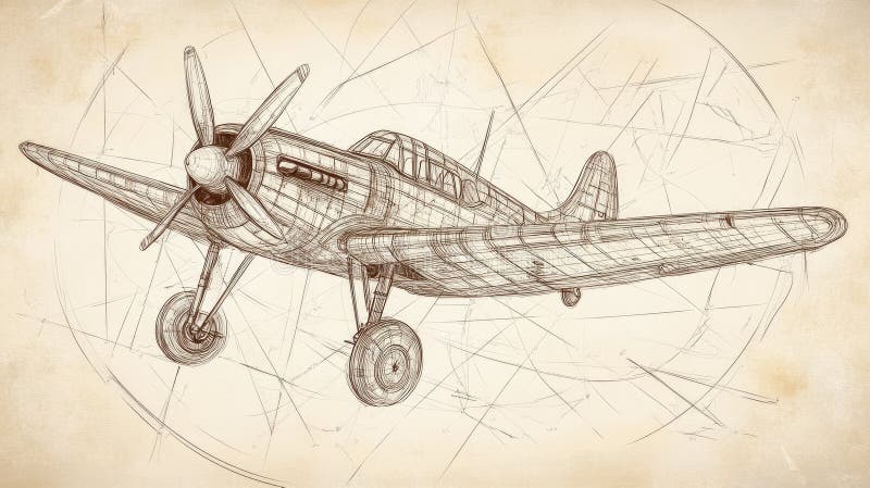 Schematic Drawing of a Spitfire Fighter Aircraft Showcasing Technical ...