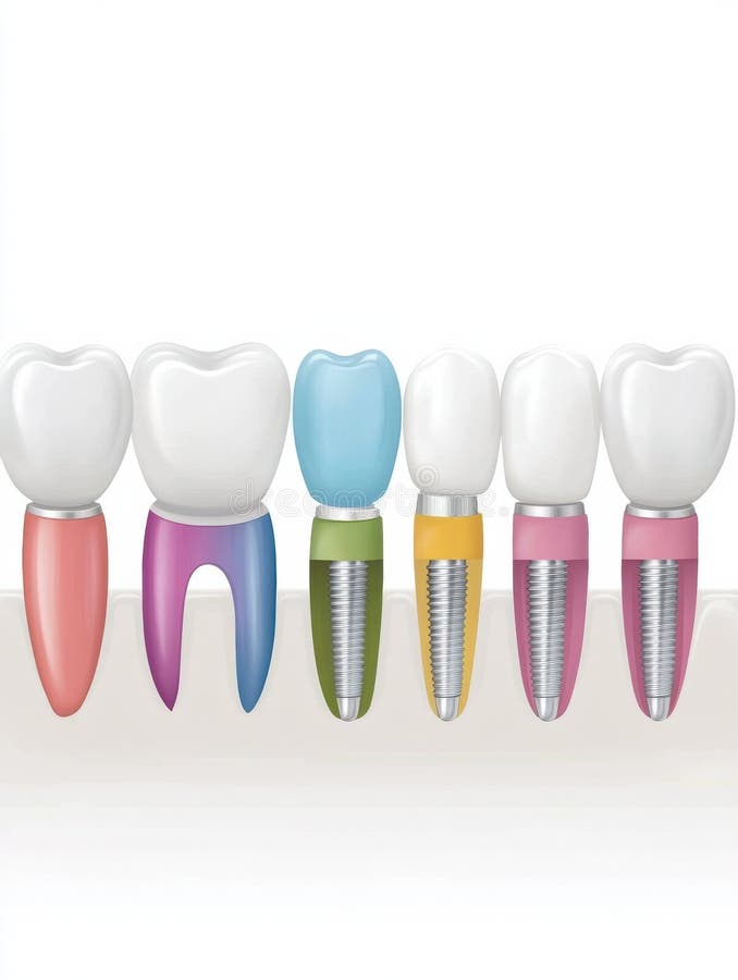 Schematic Illustrates a Row of Healthy Teeth with Colored Dental ...