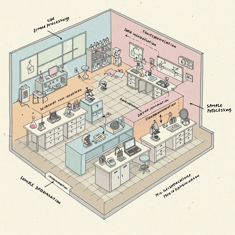 Schematic Illustration of a Laboratory Interior with Labeled Sections ...