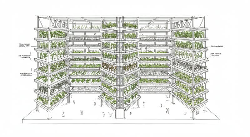 A Schematic Illustration of a Multi-level Vertical Farm Featuring ...