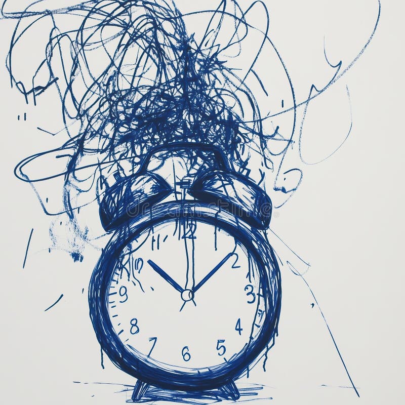 Schematic Design of a Blue Alarm Clock Ringing with Scribbles on a ...