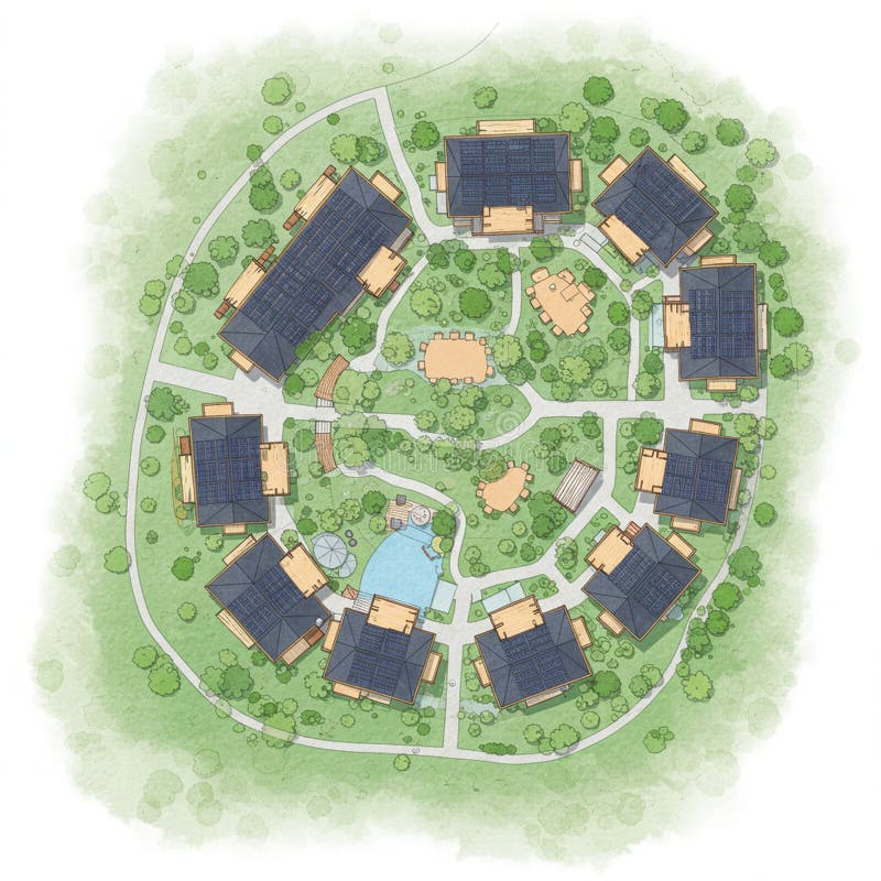 Schematic Illustration of a Small Residential Community with Nine ...
